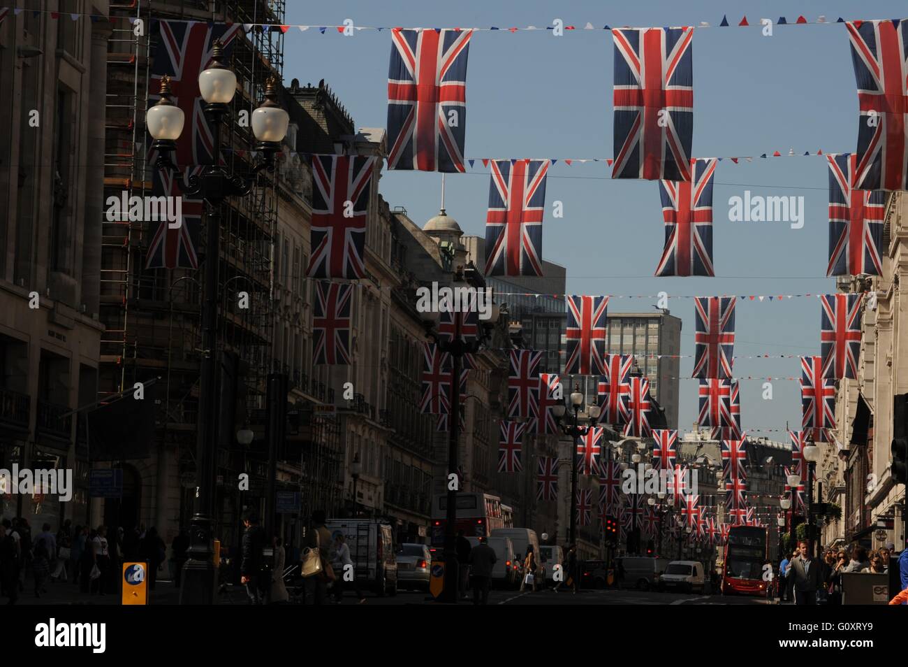 Union Jack hanging over Regents Street, London Stock Photo - Alamy