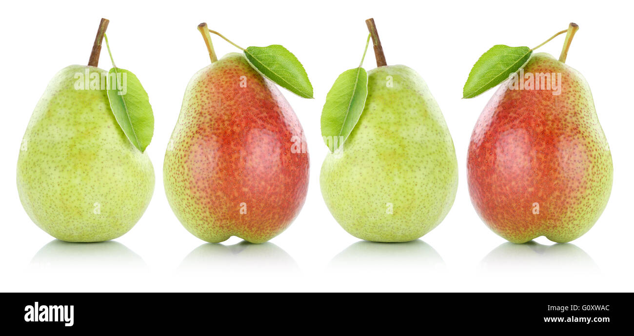 Set of pears pear fruit fruits in a row isolated on a white background ...