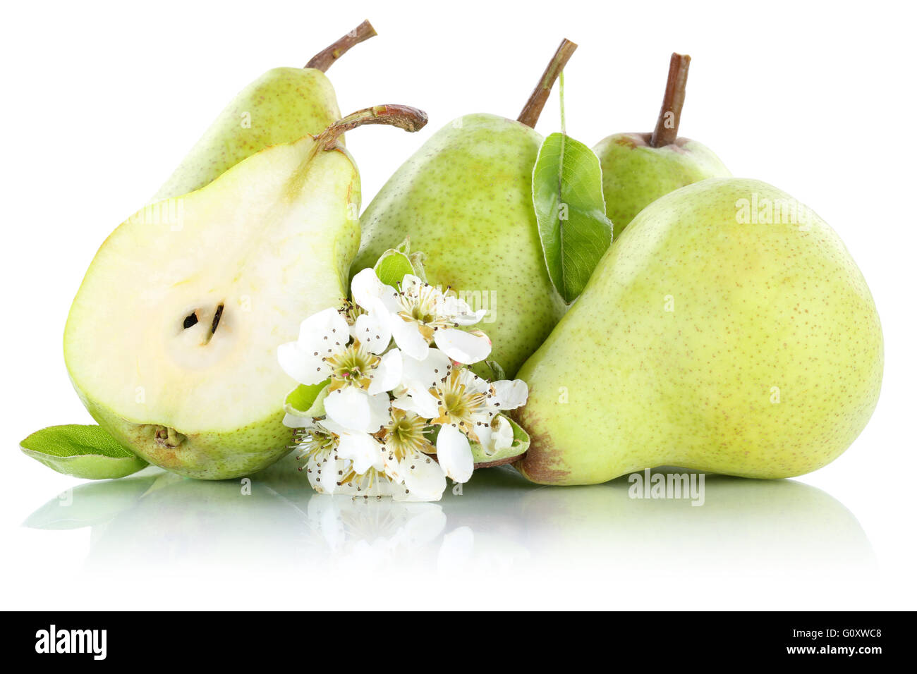 Pears pear slice fresh fruit fruits green isolated on a white ...