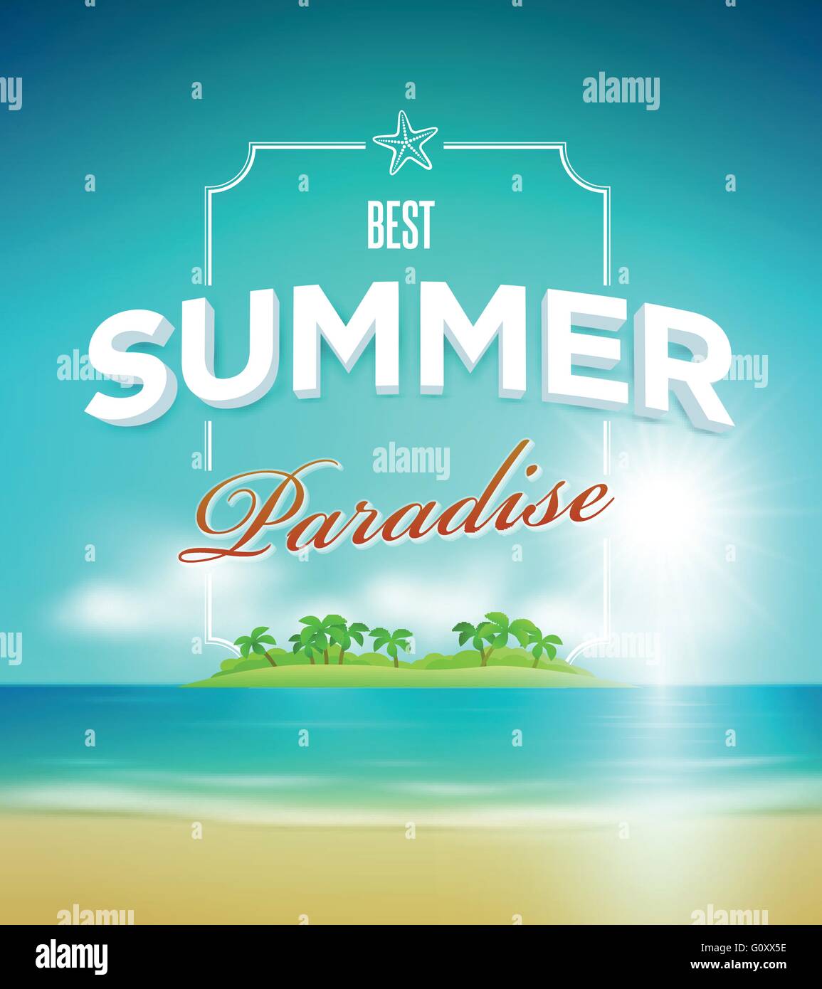 Vector summer paradise poster design template. Elements are layered ...