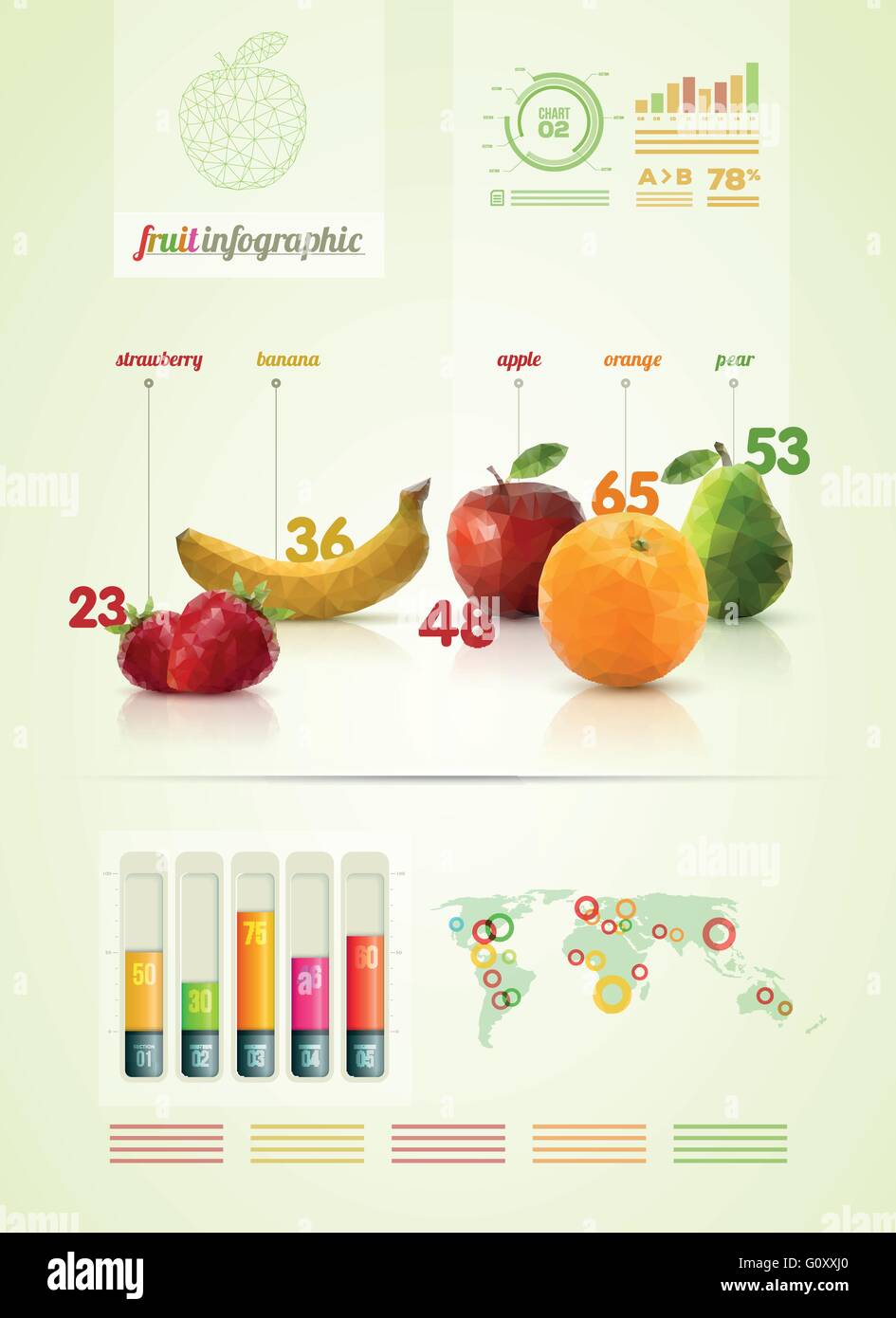 Vector triangle polygonal fruit infographic design template Stock ...