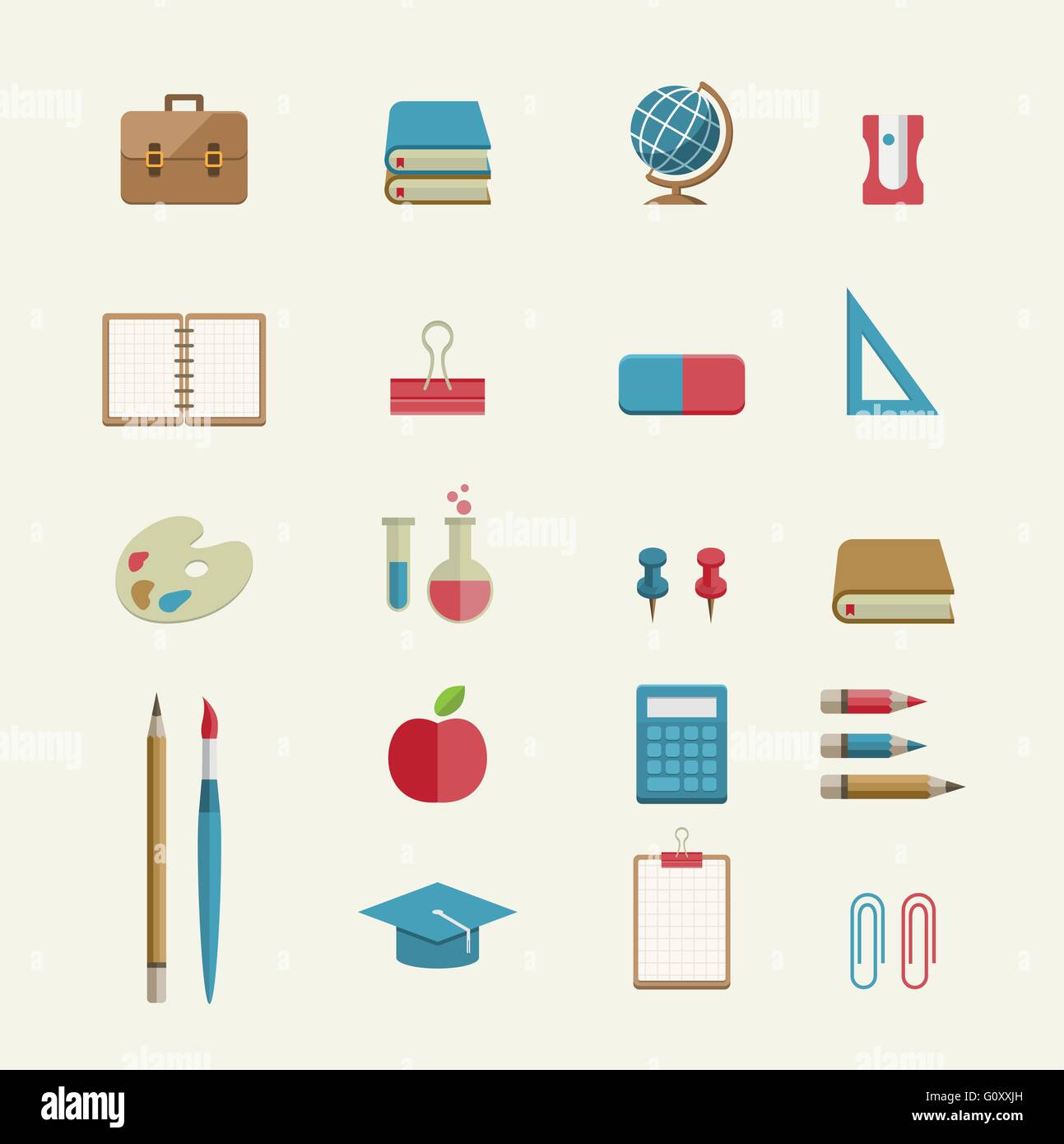 Vector Flat Education and School Supplies Icon Set Stock Vector Image ...
