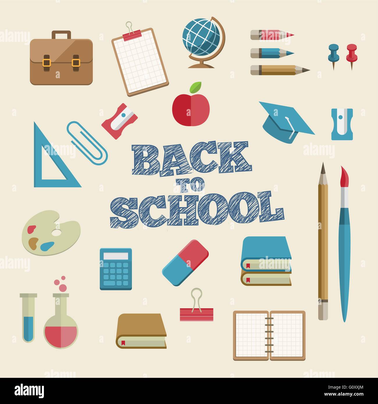Vector Flat Education and School Supplies Icon Set Stock Vector Image ...