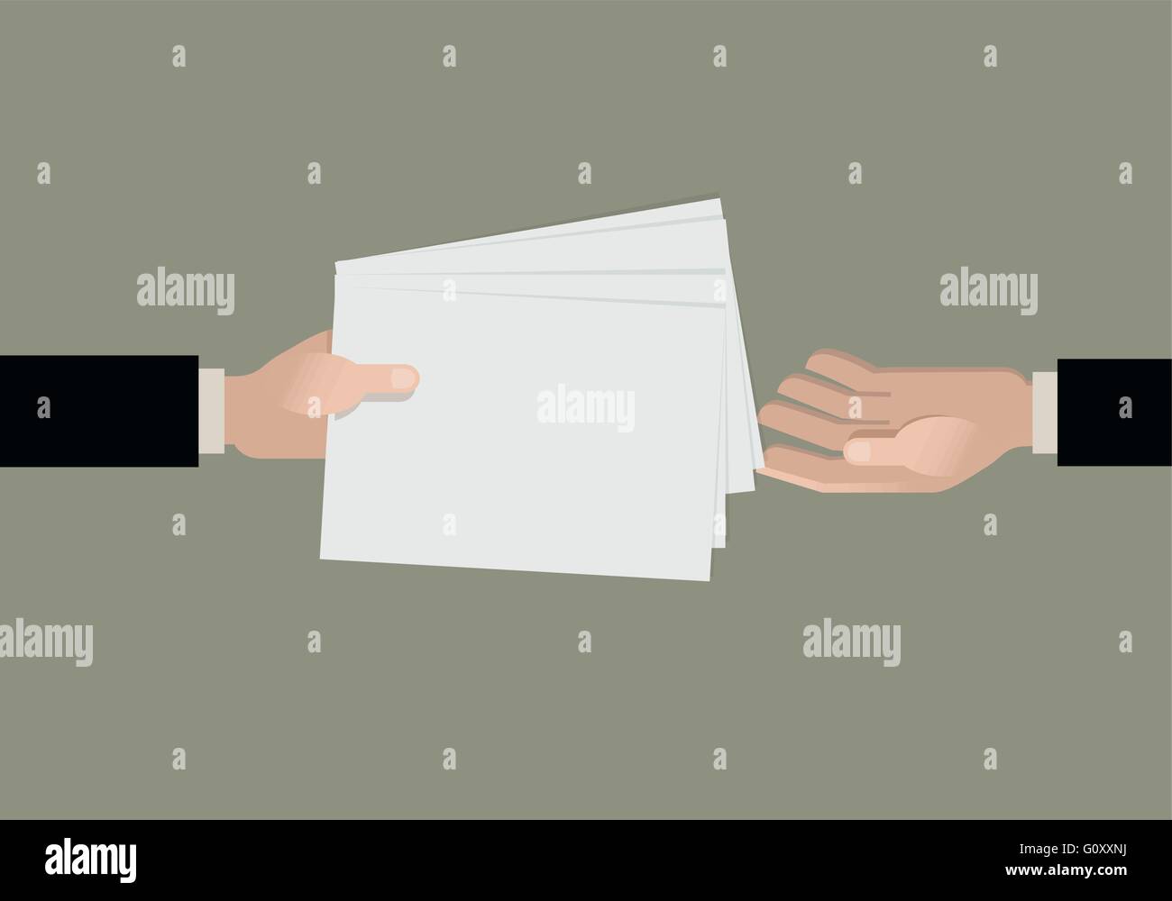 A hand giving a papers another hand. Flat vector illustration Stock ...