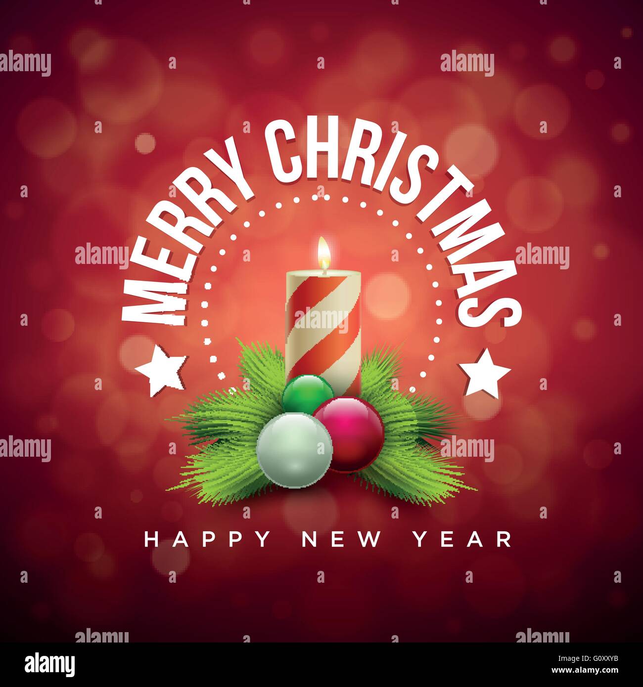 Vector Christmas typographic red greeting card design with candle Stock ...