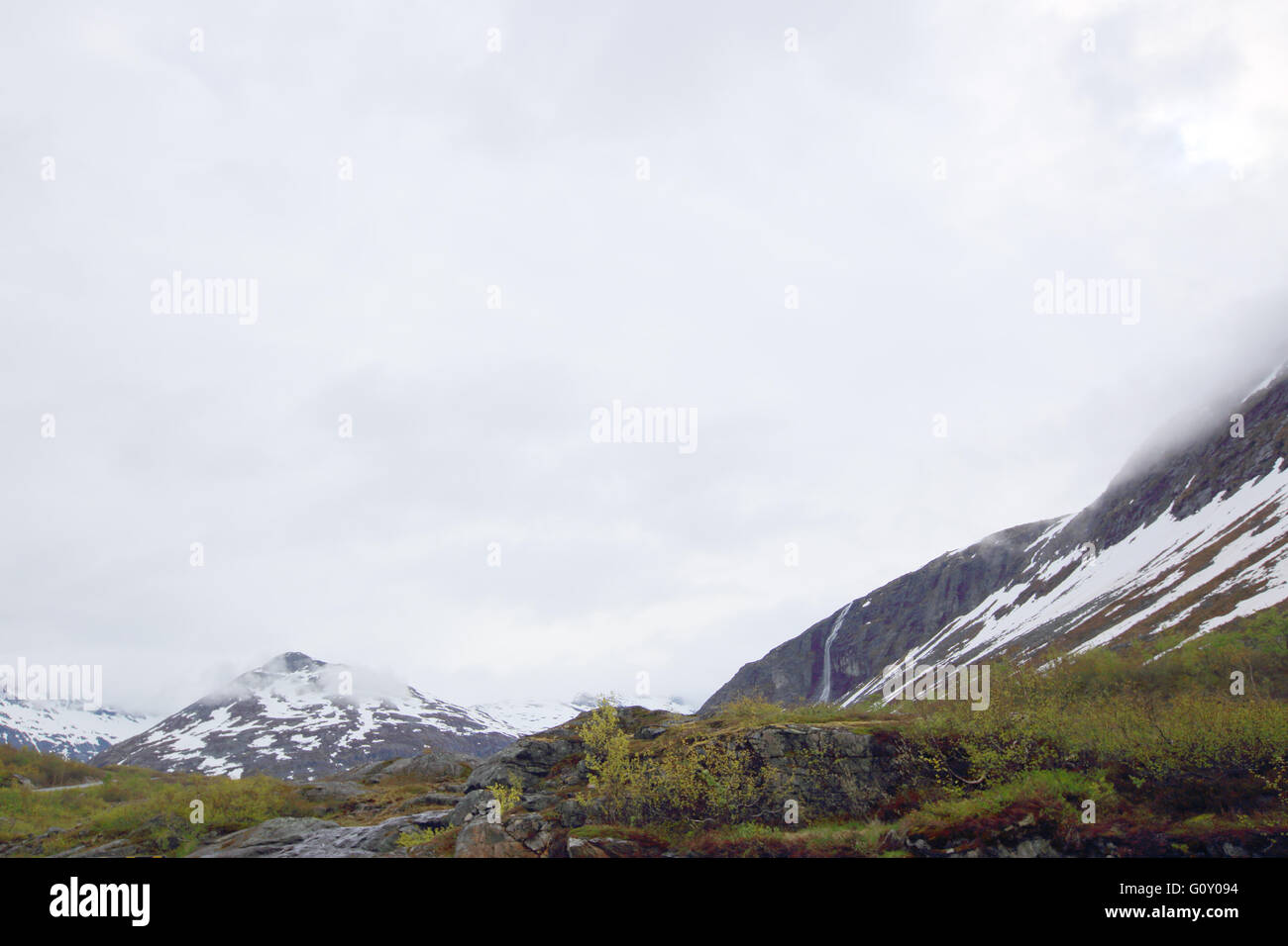 Beautiful spring Norway mountains with melting snow on tops Stock Photo ...