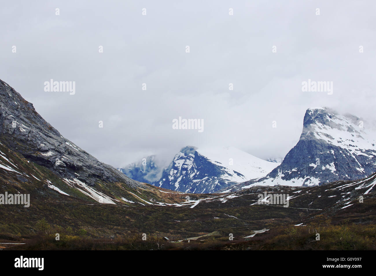 Beautiful spring Norway mountains with melting snow on tops Stock Photo ...