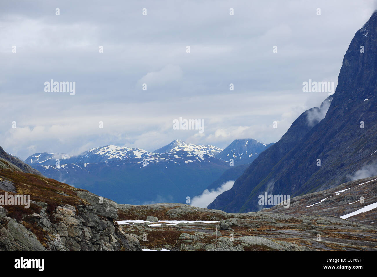 Beautiful spring Norway mountains with melting snow on tops Stock Photo ...