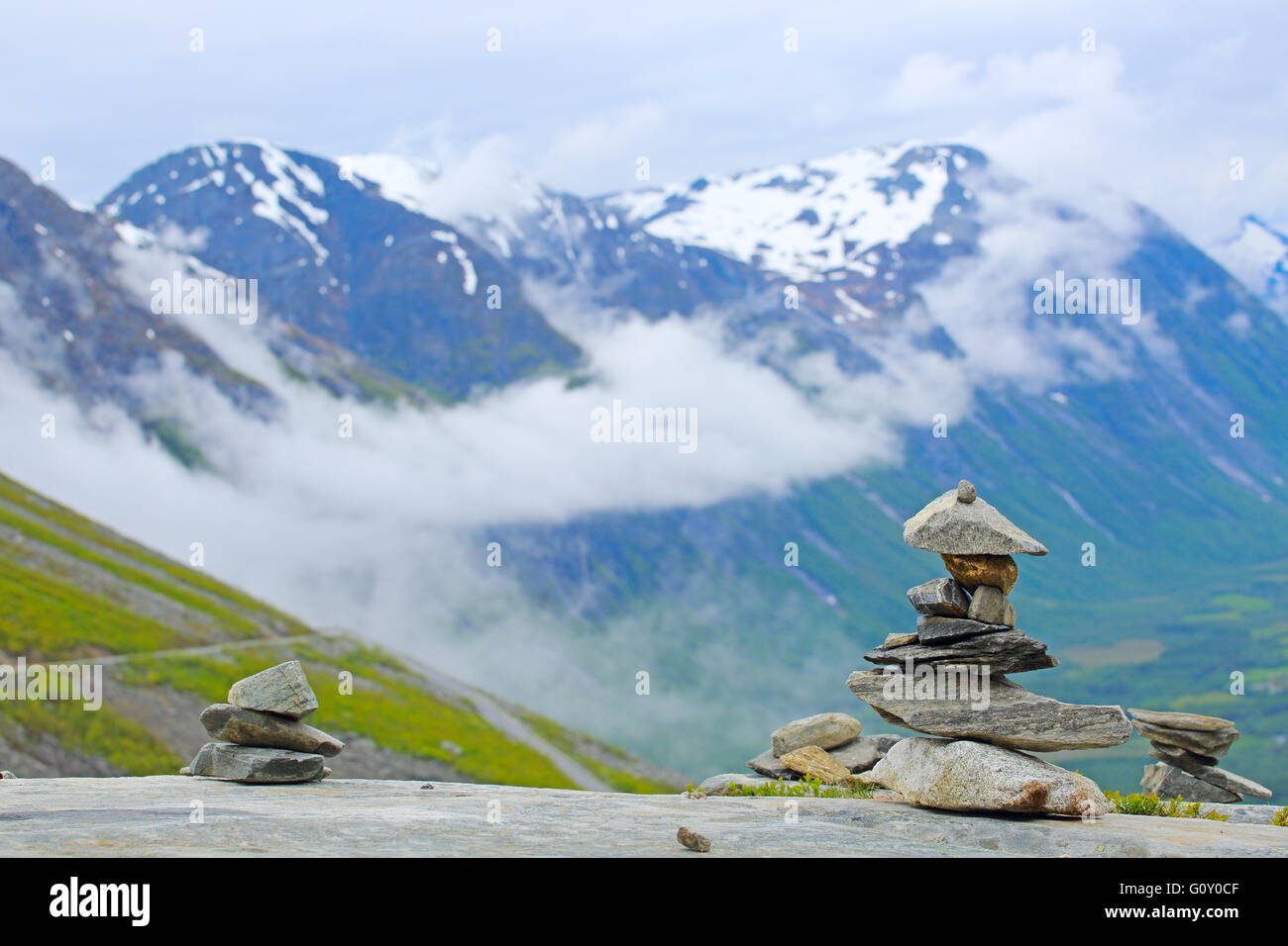 Stack Of Rocks Stones on mountain background, Norway Nature Stock Photo ...