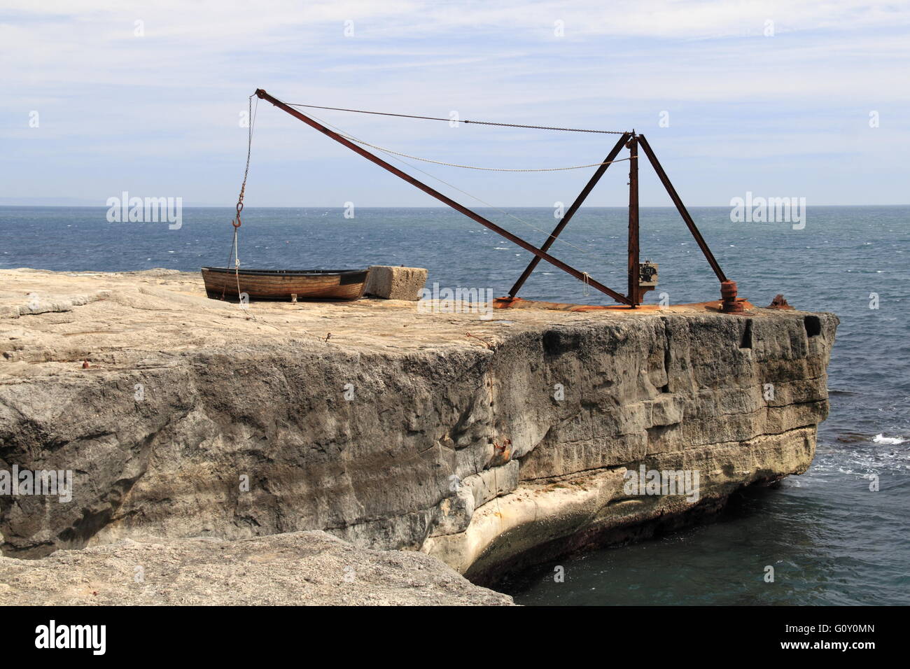 Red Crane quarry stone loading derrick, Portland Bill, Jurassic Coast ...