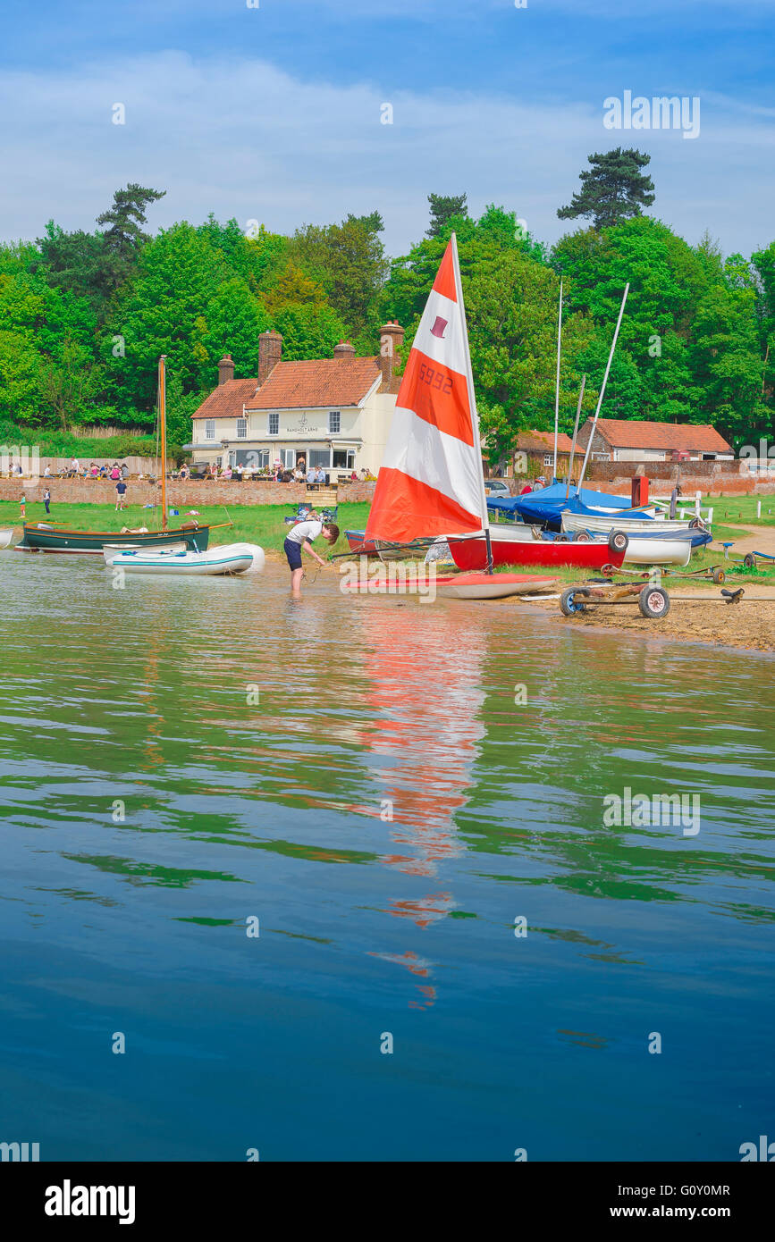 Ramsholt Suffolk, view of sailing boats on the River Deben near the ...