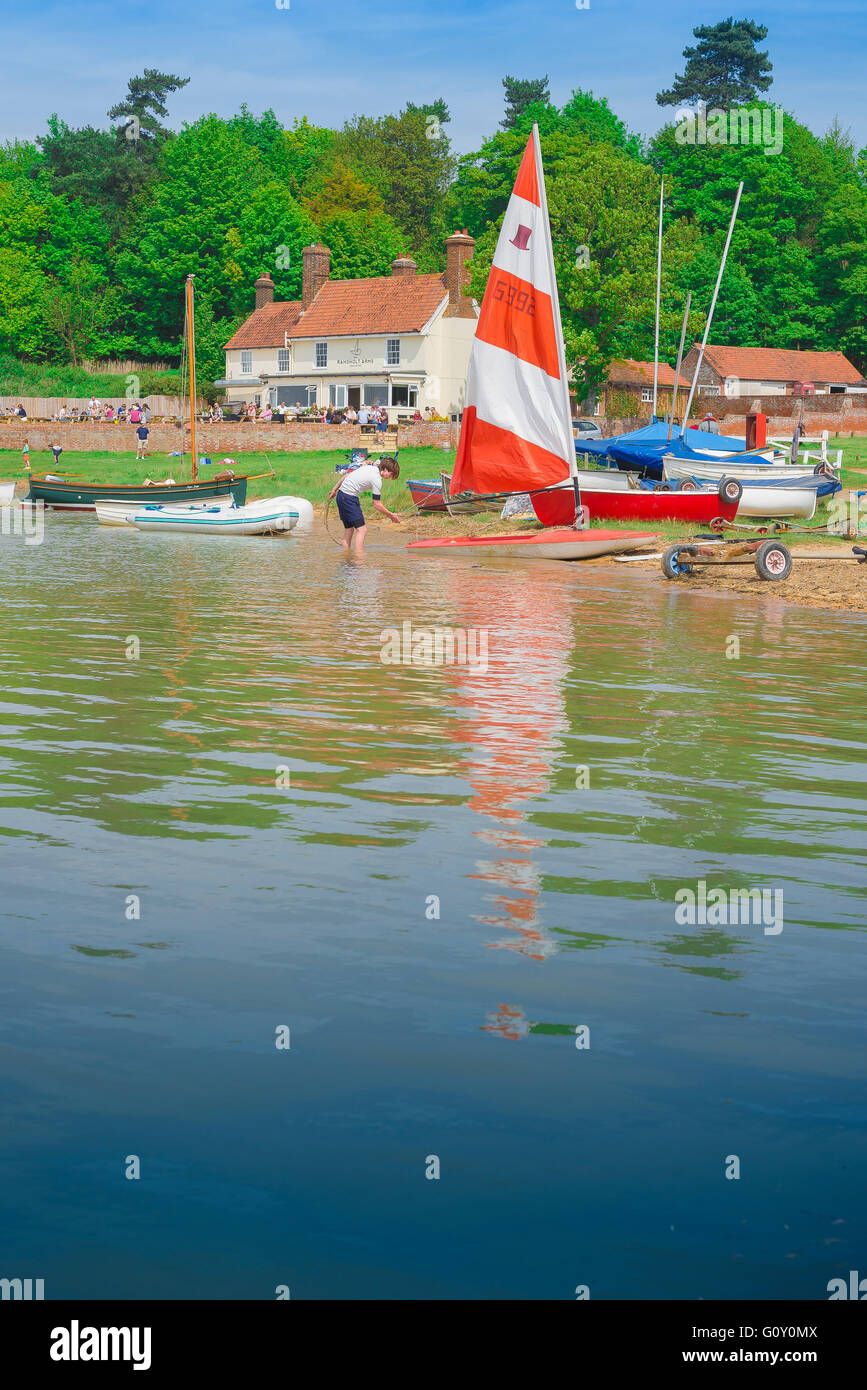 England sailing river, view of small sailing boats drawn up along the ...