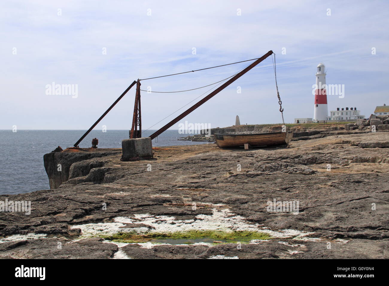Red Crane quarry stone loading derrick, Portland Bill, Jurassic Coast ...