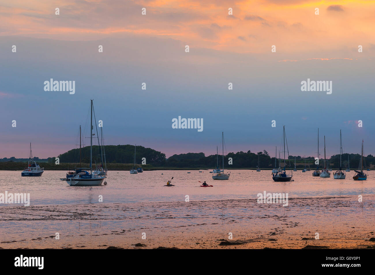 Suffolk River Deben, view at twilight over the River Deben near ...