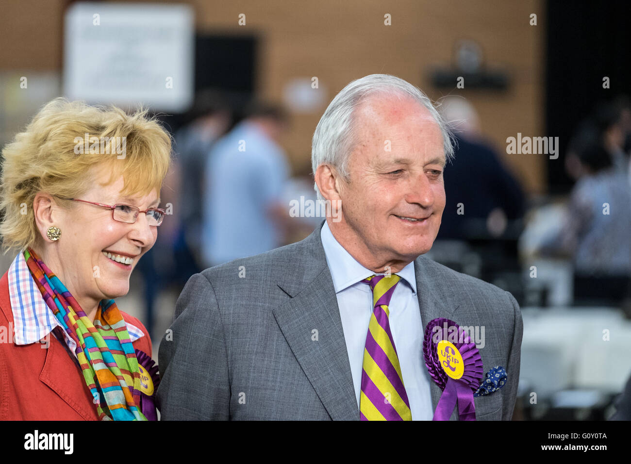 Llanelli, Wales, May6, 2016: Neil Hamilton and his wife attending the ...