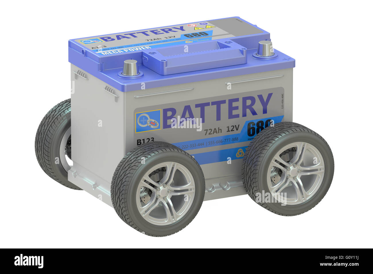 battery car with wheels, 3D rendering isolated on white background ...