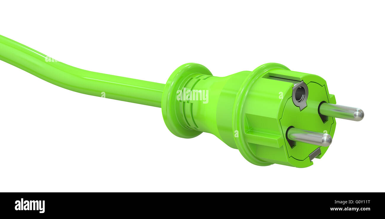 Green electric plug, green energy concept. 3D rendering isolated on ...