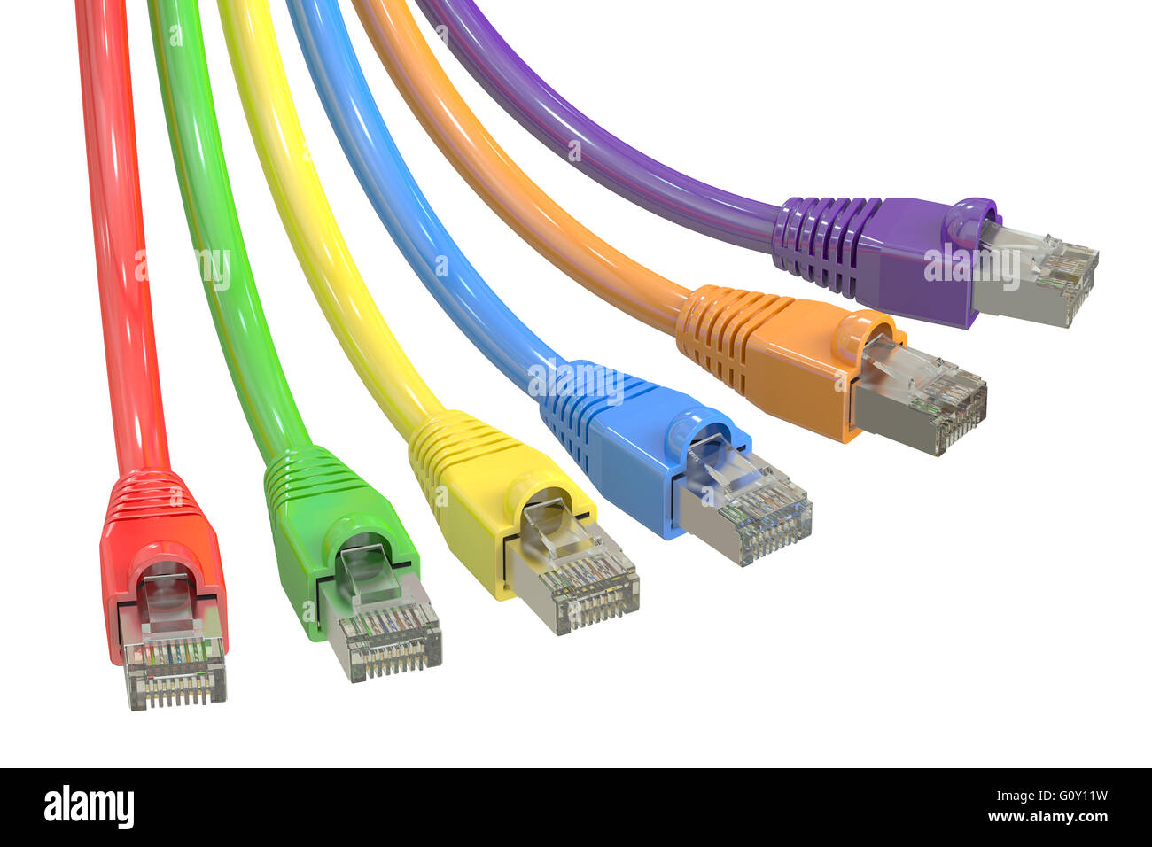multicolored computer network cables, 3D rendering isolated on white ...