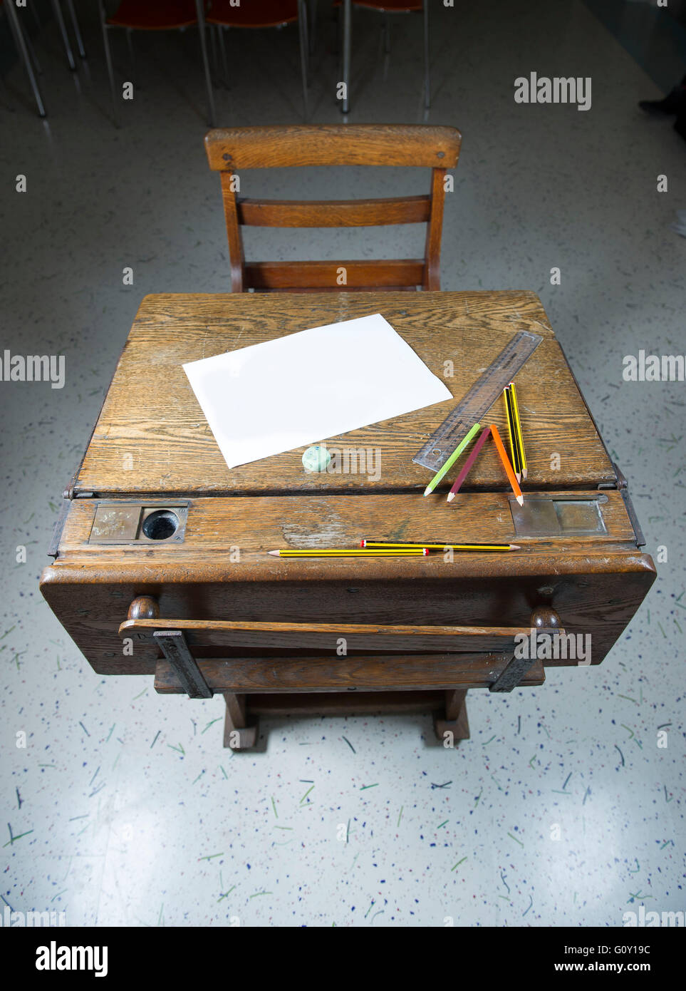 Old school desk hi-res stock photography and images - Alamy