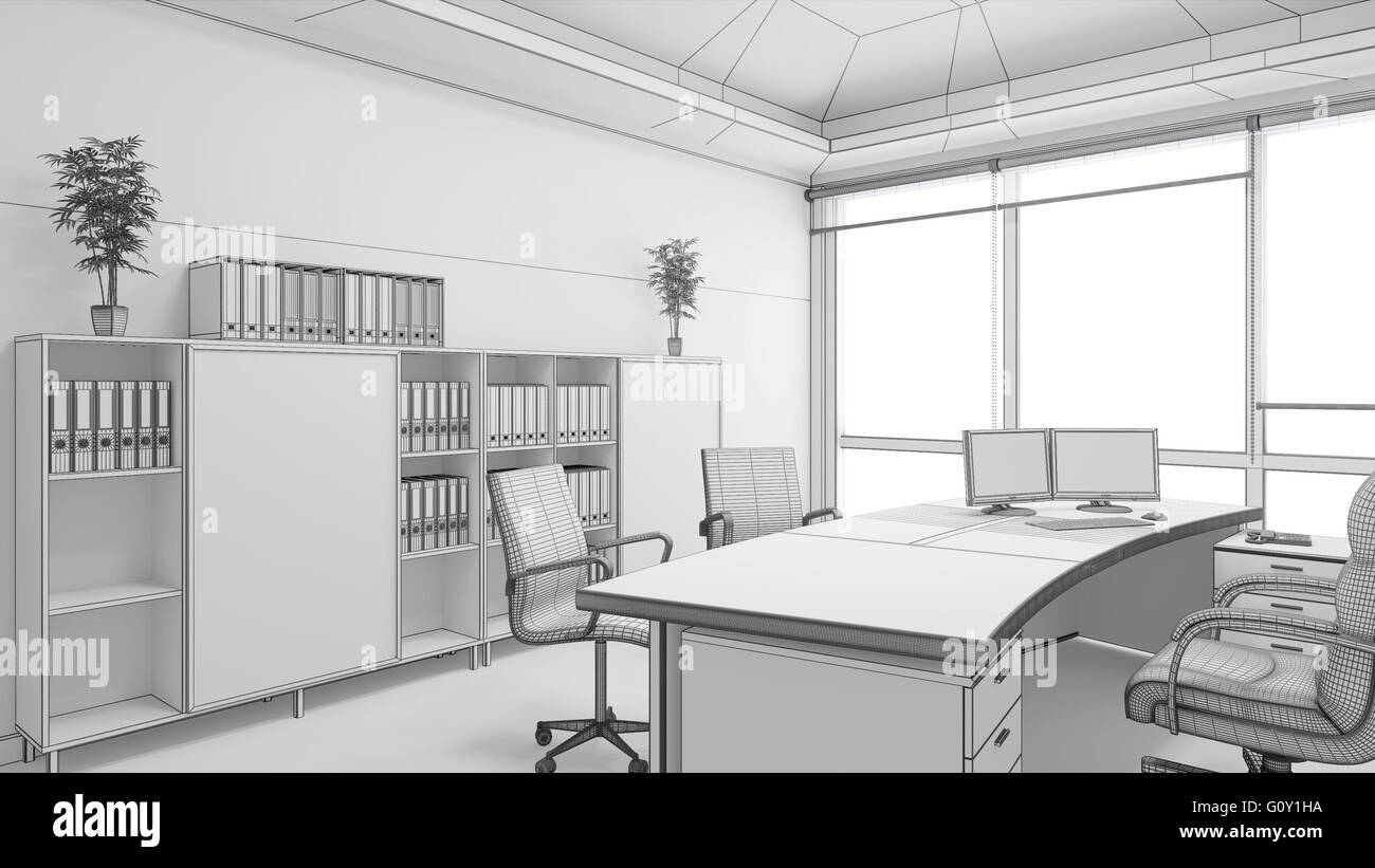 3D Interior rendering of an office Stock Photo - Alamy