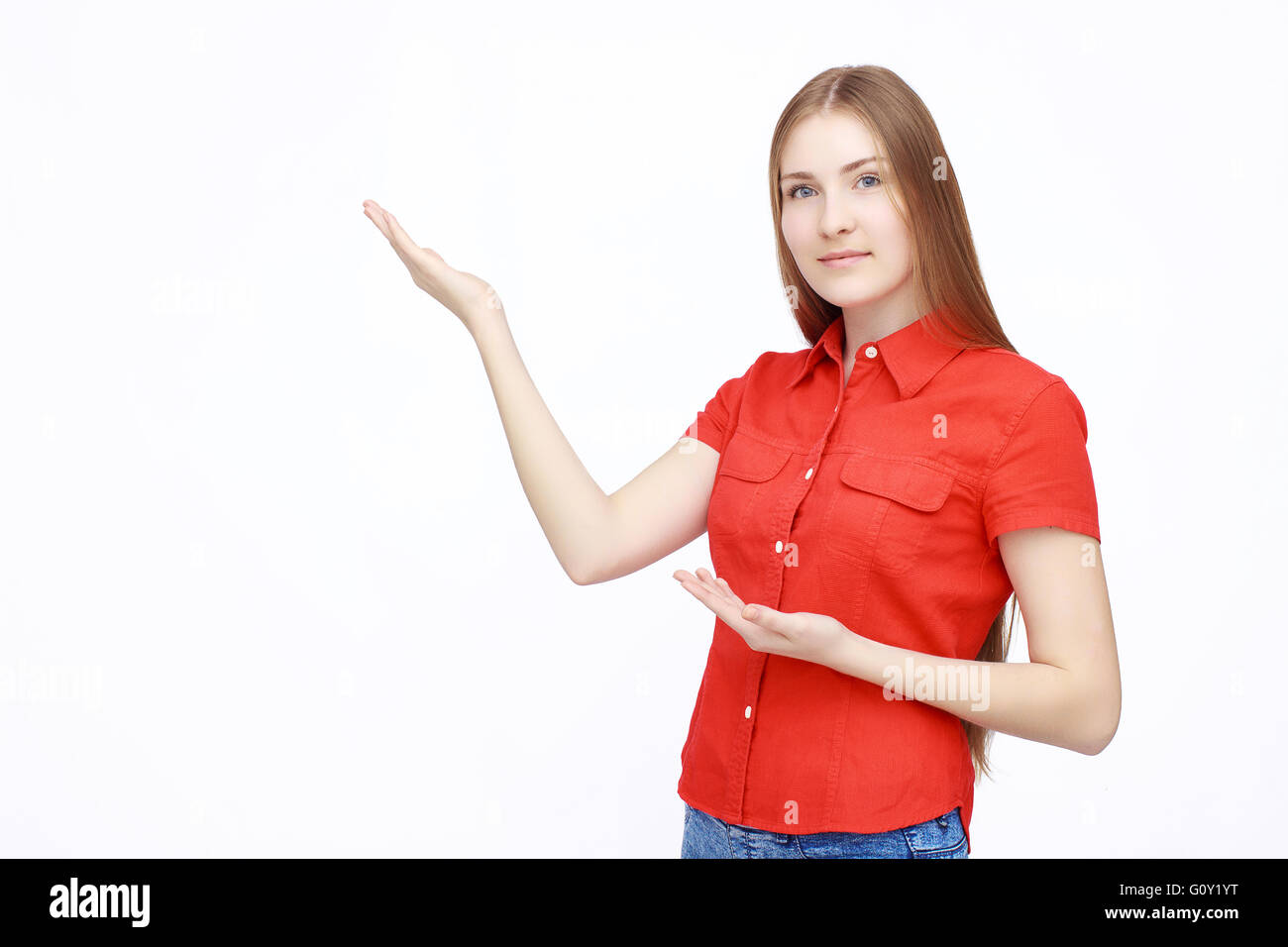 Portrait of beautiful woman in red Stock Photo - Alamy