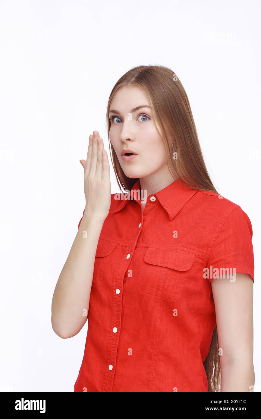 Portrait of beautiful woman in red Stock Photo - Alamy