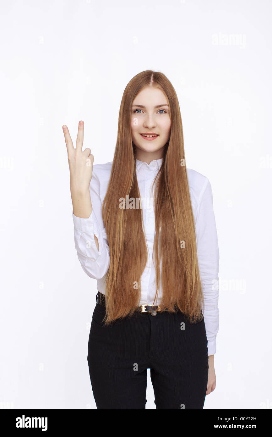 Happy smiling beautiful young businesswoman Stock Photo - Alamy