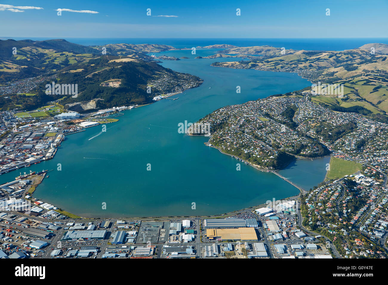 Dunedin and Otago Harbour, Otago, South Island, New Zealand - aerial ...