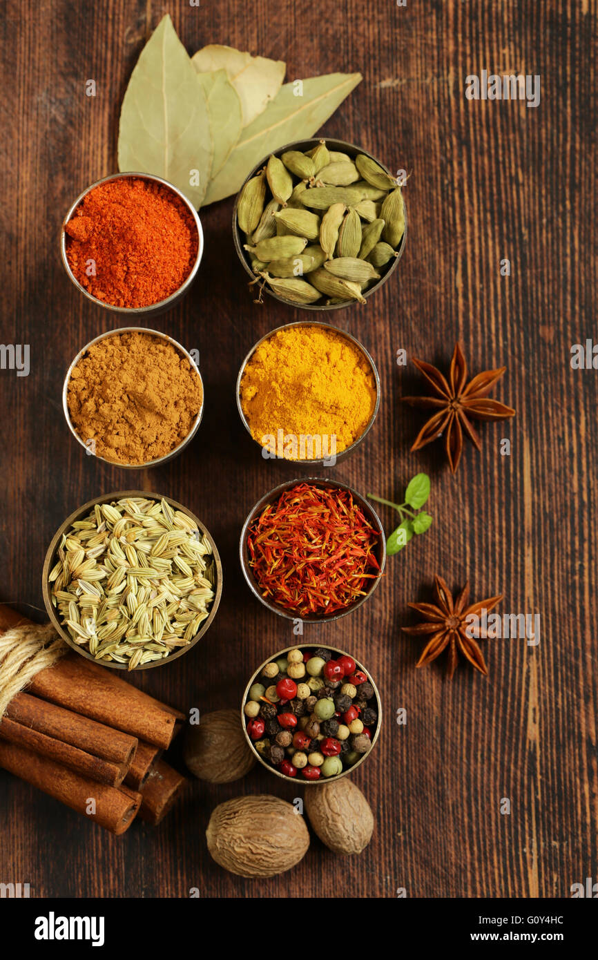 variety of spices (saffron, paprika, pepper, fennel, cinnamon, turmeric ...