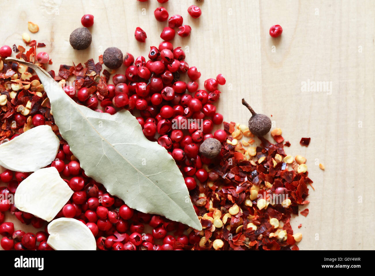 Set of various spice ingredients on wooden background Stock Photo - Alamy