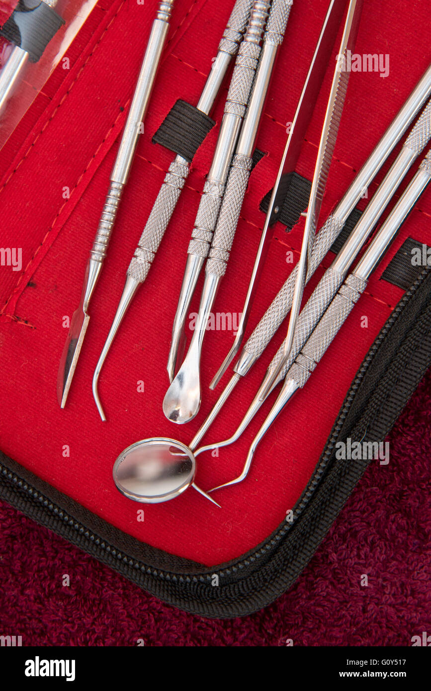 denture tool on red bag Stock Photo - Alamy