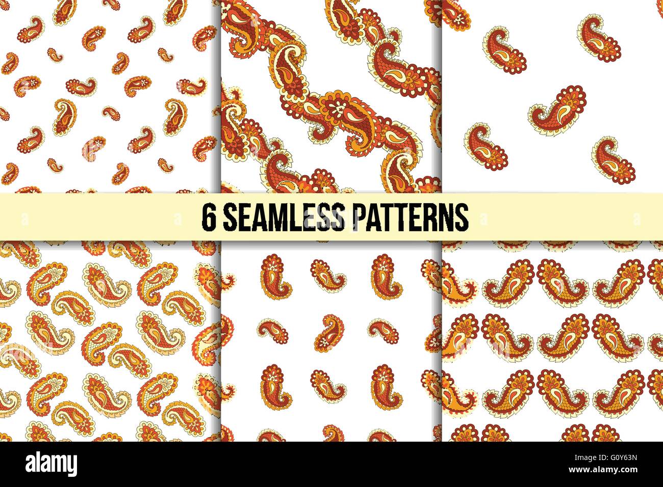 Vector illustration of seamless paisley pattern set Stock Vector Image ...