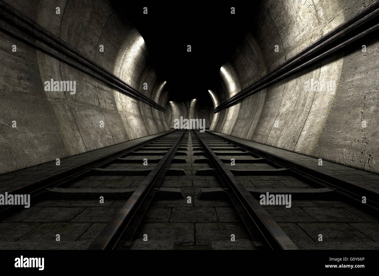 A brick underground train tunnel that splits into two directions in the ...