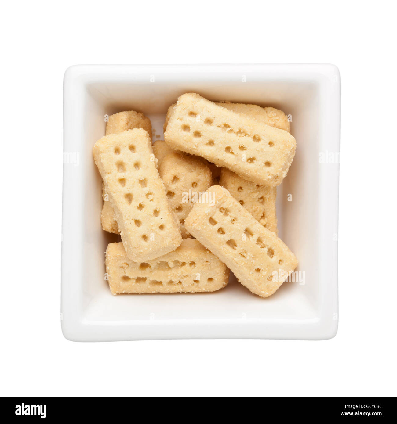 Shortbread biscuits in a square bowl isolated on white background Stock ...