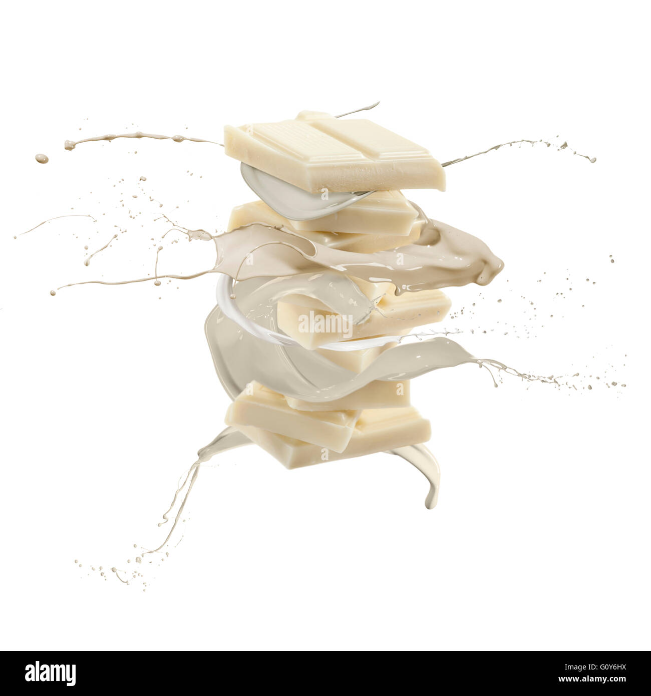 liquid splash white chocolate around stack of chocolate blocks ...