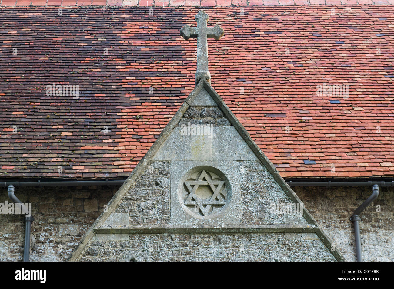 St Peters church porch stone star and cross detail, Little Wittenham ...