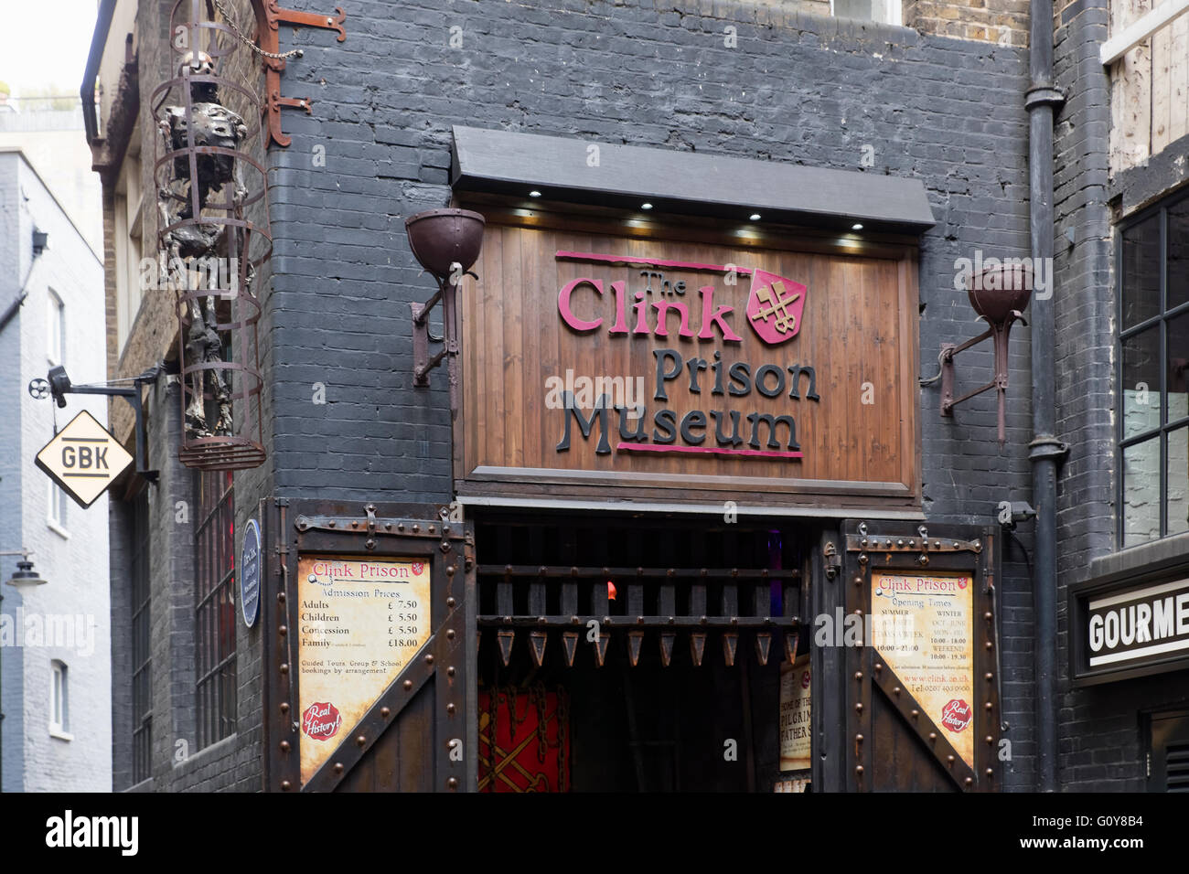 Entrance to the Clink Prison Museum on the South Bank of the River ...