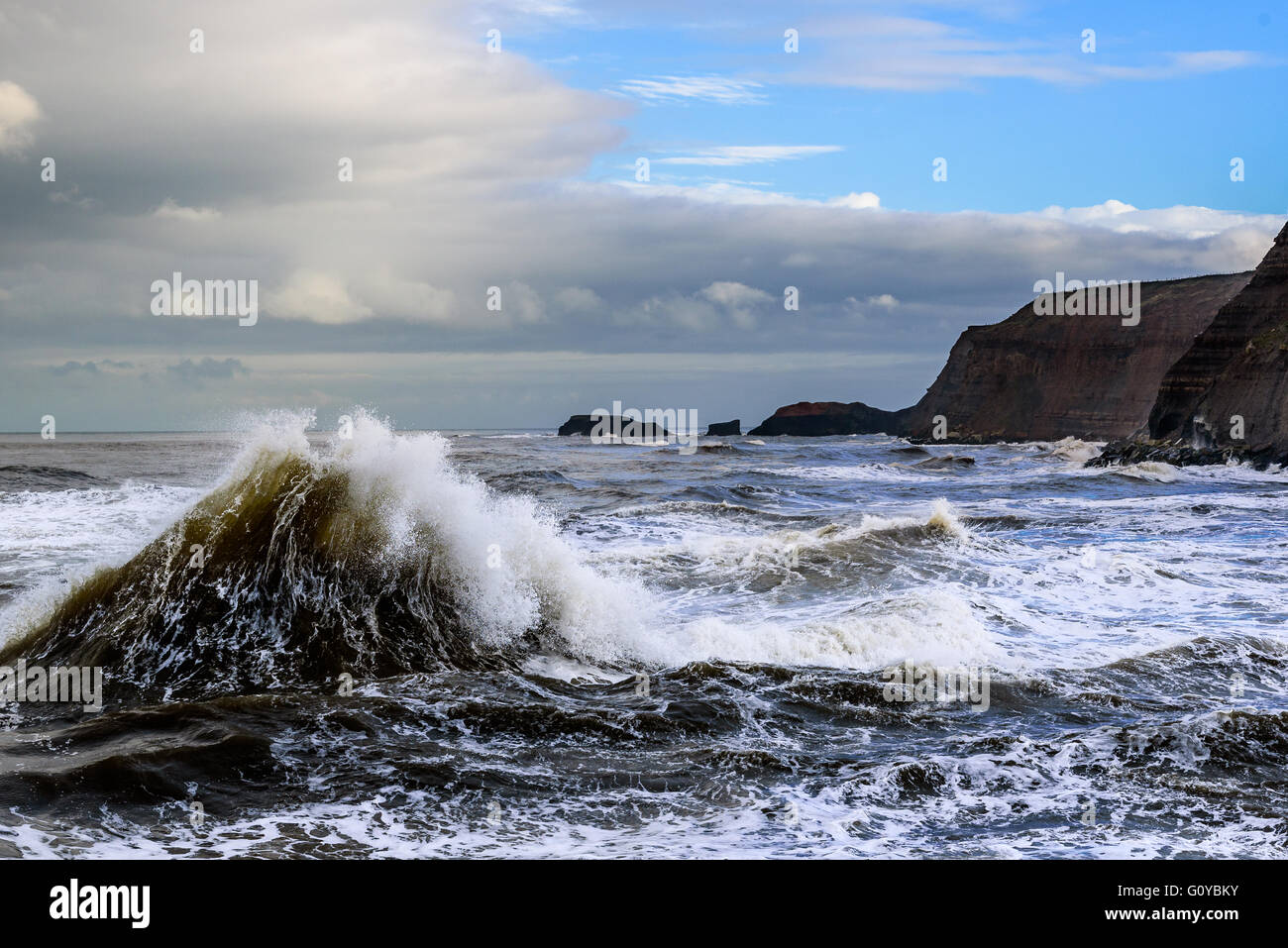 The dangerous seas of the northern coast of Great Britain,with huge ...