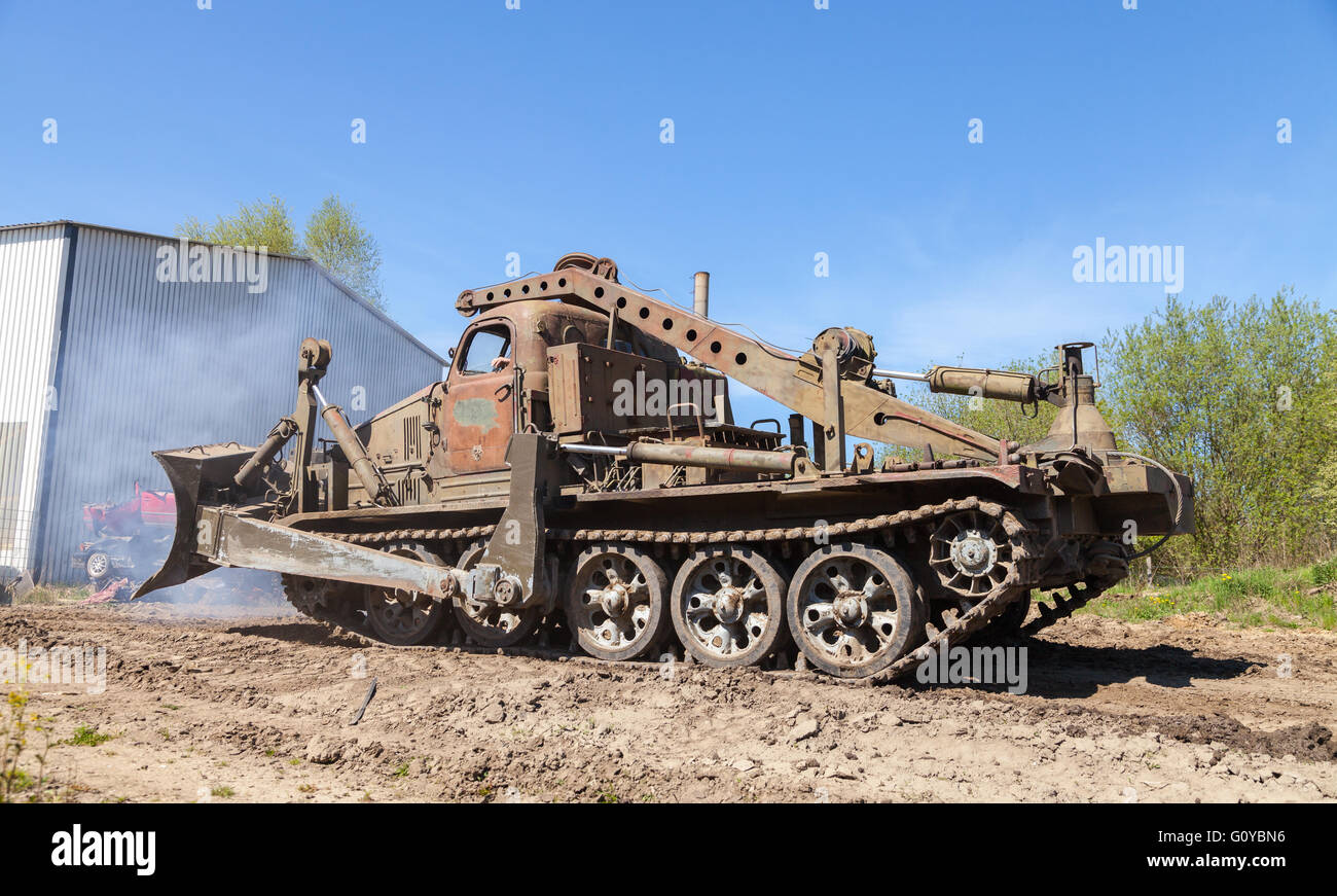 soviet BAT - M military bulldozer drives on track Stock Photo - Alamy