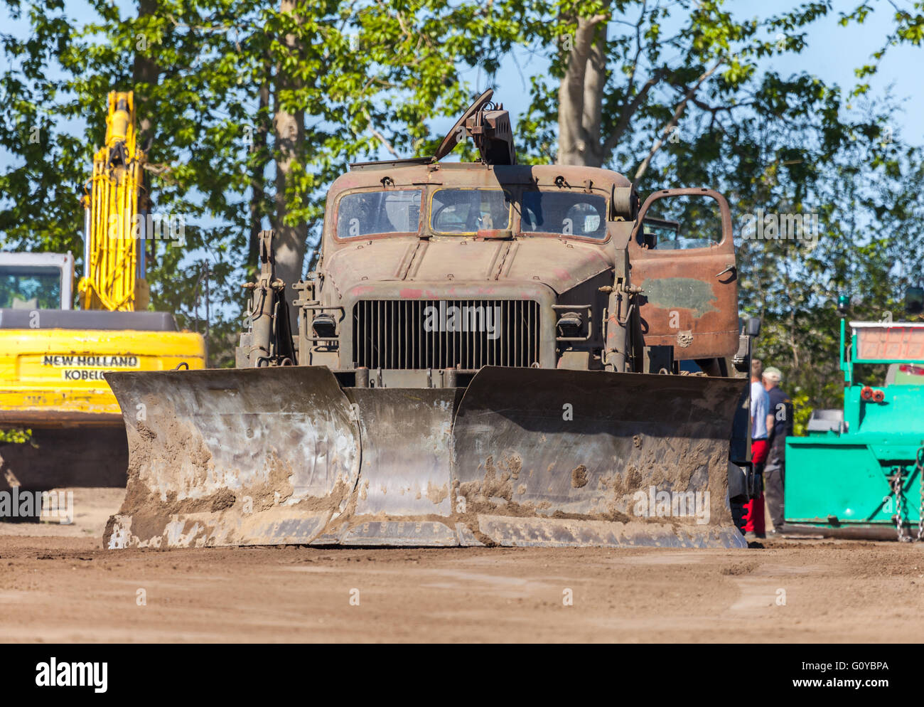soviet BAT - M military bulldozer stands on track on a motortechnic ...