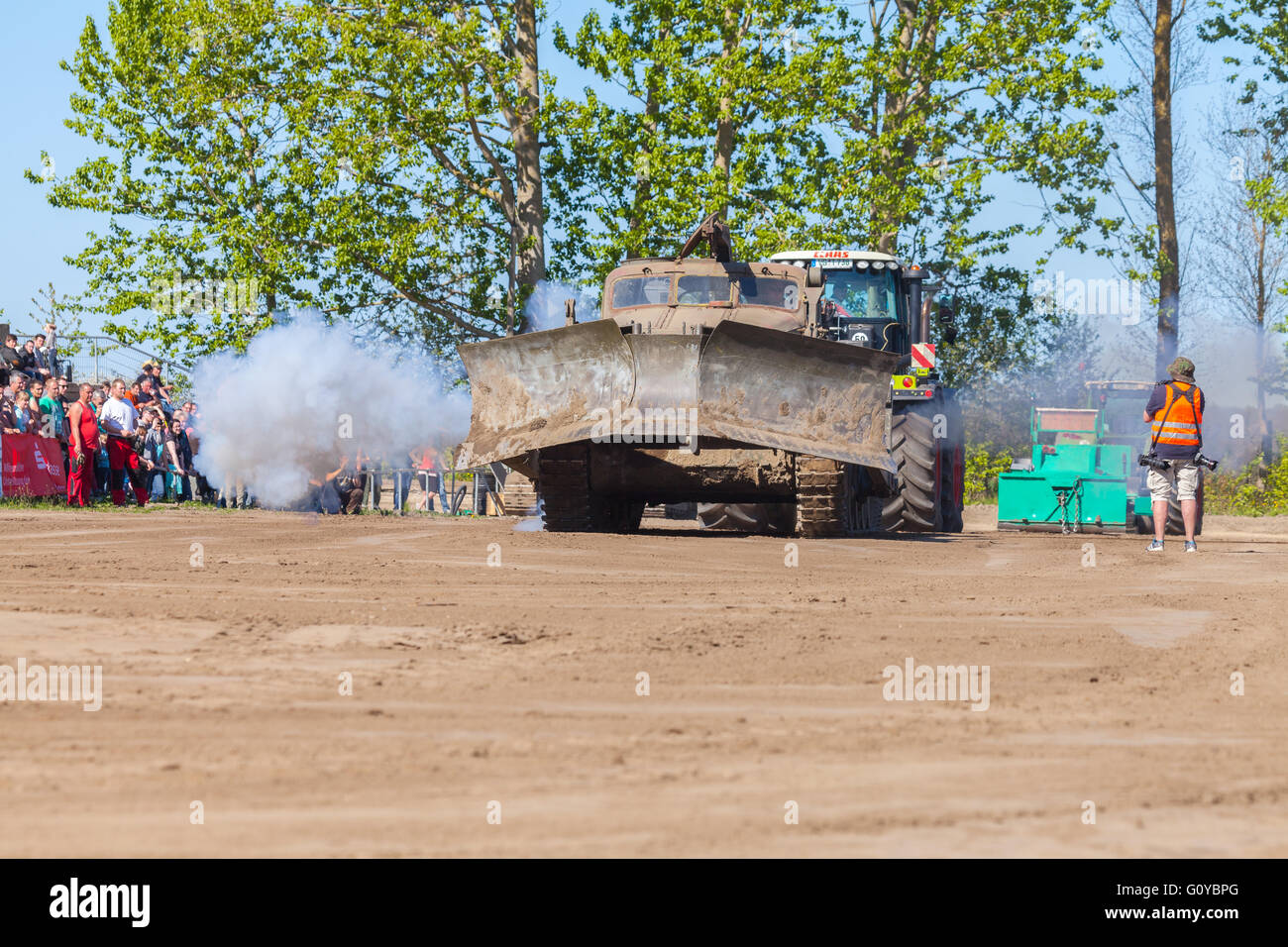soviet BAT - M military bulldozer stands on track on a motortechnic ...