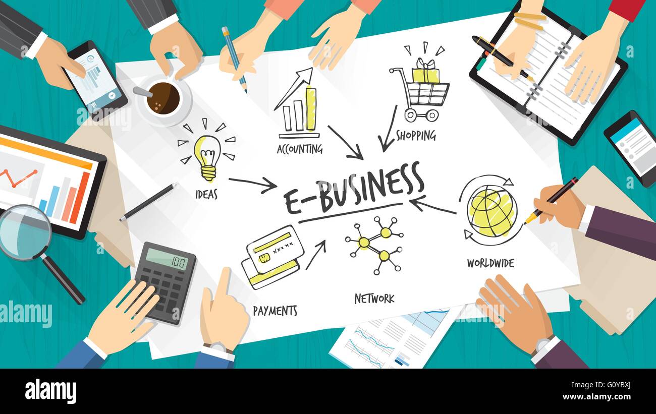 Business desktop with team working and concepts Stock Vector Image ...