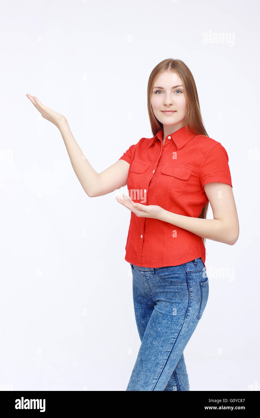 Portrait of beautiful woman in red Stock Photo - Alamy