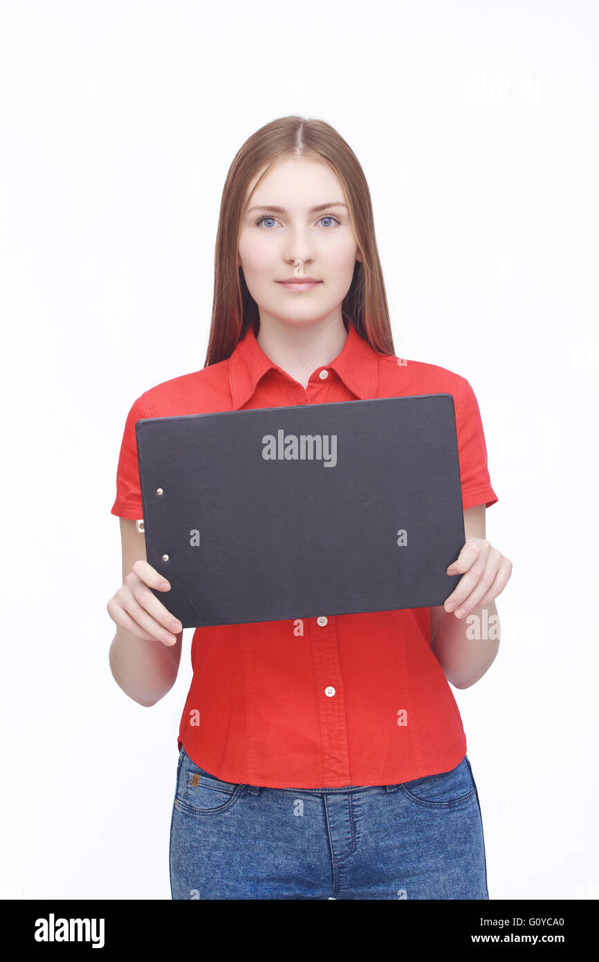 Portrait of beautiful woman in red Stock Photo - Alamy
