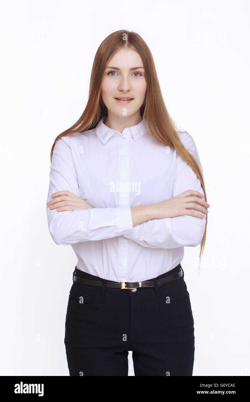 Happy smiling beautiful young businesswoman Stock Photo - Alamy
