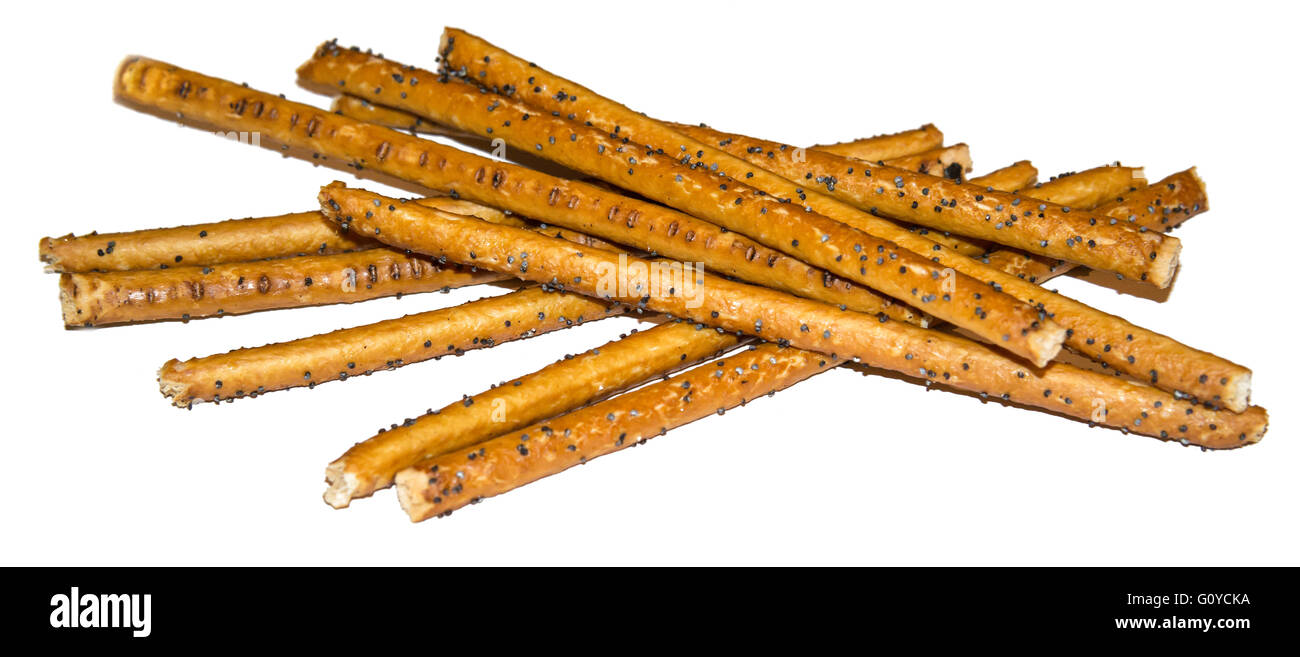 Bread sticks with poppy seeds isolated on white background Stock Photo ...