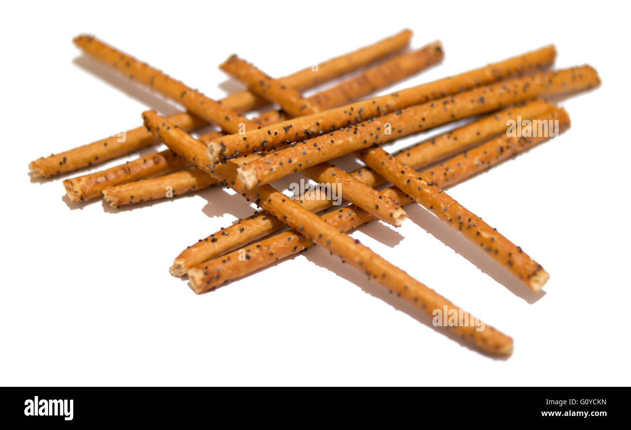 Bread sticks with poppy seeds isolated on white background Stock Photo ...