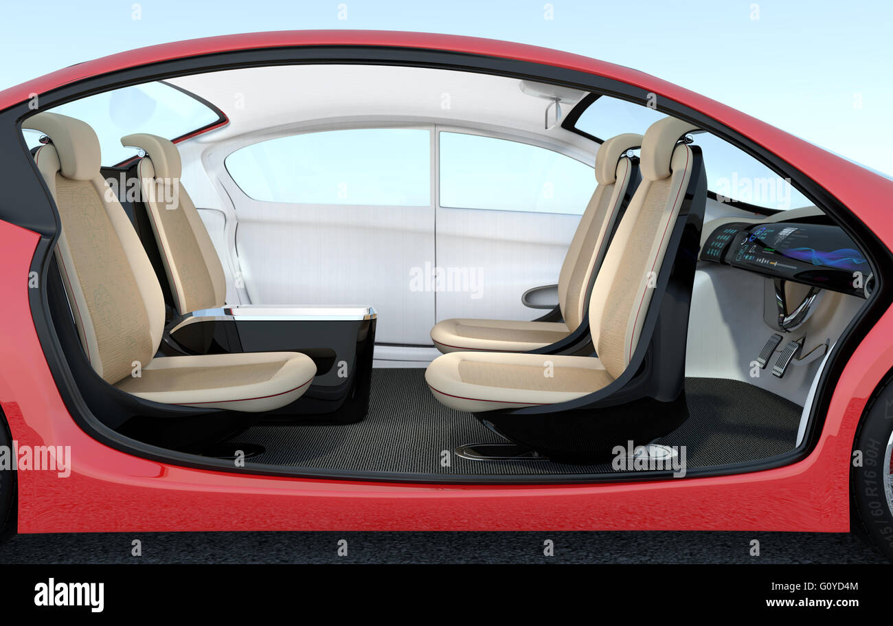 Self-driving car interior concept. Driver seats could turned to rear ...