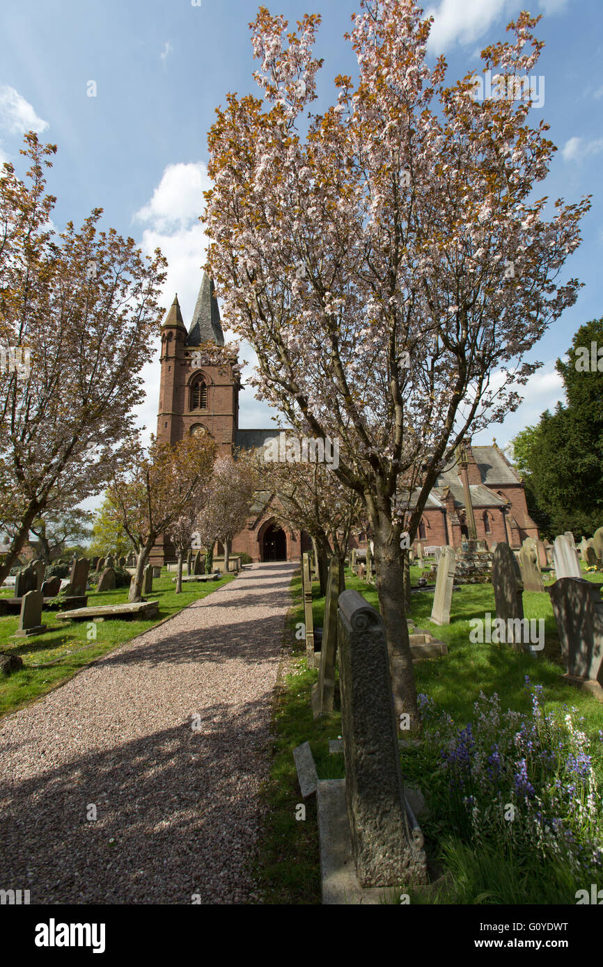 Village of Aldford, England. Picturesque spring view of the St John the ...