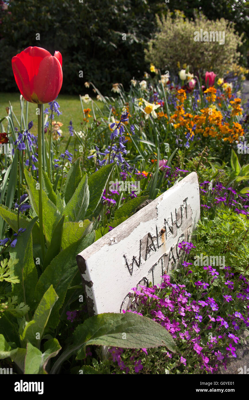 Village of Churton, Cheshire, England. Picturesque rustic sign in a ...